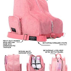 Fydelity Roller Skate Bags for Women Girls Roller Skate Backpack Roller Skate Accessories Ice Skates Kids Ice Skate Bag Rollerskate bag Ice Skating Bag Roller Skating Bag Corduroy Pink