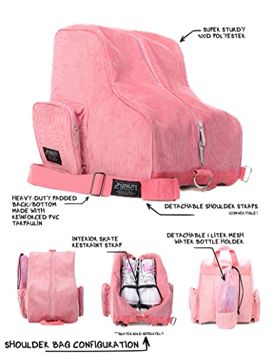 Fydelity Roller Skate Bags for Women Girls Roller Skate Backpack Roller Skate Accessories Ice Skates Kids Ice Skate Bag Rollerskate bag Ice Skating Bag Roller Skating Bag Corduroy Pink