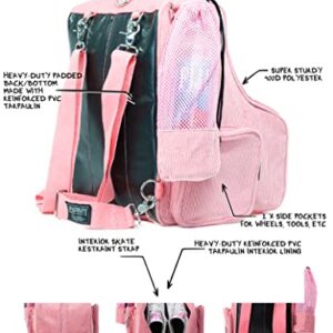 Fydelity Roller Skate Bags for Women Girls Roller Skate Backpack Roller Skate Accessories Ice Skates Kids Ice Skate Bag Rollerskate bag Ice Skating Bag Roller Skating Bag Corduroy Pink