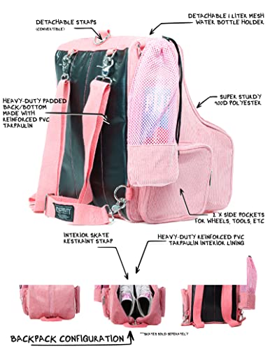 Fydelity Roller Skate Bags for Women Girls Roller Skate Backpack Roller Skate Accessories Ice Skates Kids Ice Skate Bag Rollerskate bag Ice Skating Bag Roller Skating Bag Corduroy Pink