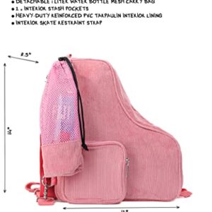 Fydelity Roller Skate Bags for Women Girls Roller Skate Backpack Roller Skate Accessories Ice Skates Kids Ice Skate Bag Rollerskate bag Ice Skating Bag Roller Skating Bag Corduroy Pink