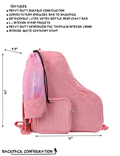 Fydelity Roller Skate Bags for Women Girls Roller Skate Backpack Roller Skate Accessories Ice Skates Kids Ice Skate Bag Rollerskate bag Ice Skating Bag Roller Skating Bag Corduroy Pink