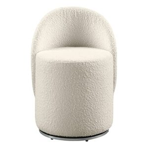 OSP Home Furnishings Lystra Swivel Barrel Vanity Chair with Textured Boucle Fabric, Cream