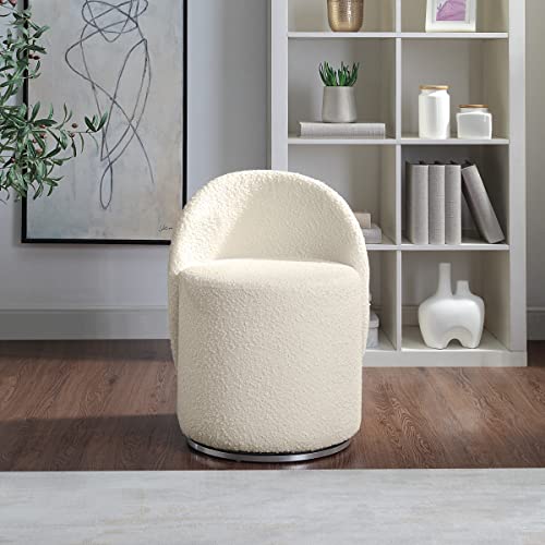 OSP Home Furnishings Lystra Swivel Barrel Vanity Chair with Textured Boucle Fabric, Cream