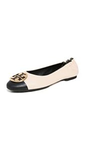 tory burch women's claire cap toe ballet flats, new cream/black/gold, 11 medium us