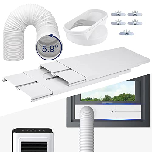 Winpull Portable Air Conditioner Windows Vent Kit with 5.9'' Exhaust Hose, Upgraded Interlocking Thickened Plate Window Seal for Portable AC, Universal Sliding AC Vent Kit