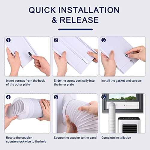 Winpull Portable Air Conditioner Windows Vent Kit with 5.9'' Exhaust Hose, Upgraded Interlocking Thickened Plate Window Seal for Portable AC, Universal Sliding AC Vent Kit