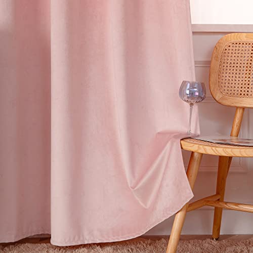 Blush Pink Velvet Curtains 108 inches Super Soft Home Decor Room Darkening Curtains 2 Panels Set, Thermal Insulated Velour Rod Pocket Velvet Drapes for Bedroom and Living Room