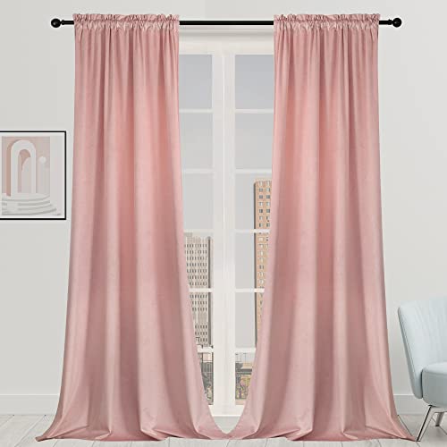 Blush Pink Velvet Curtains 108 inches Super Soft Home Decor Room Darkening Curtains 2 Panels Set, Thermal Insulated Velour Rod Pocket Velvet Drapes for Bedroom and Living Room