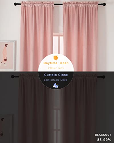 Blush Pink Velvet Curtains 108 inches Super Soft Home Decor Room Darkening Curtains 2 Panels Set, Thermal Insulated Velour Rod Pocket Velvet Drapes for Bedroom and Living Room