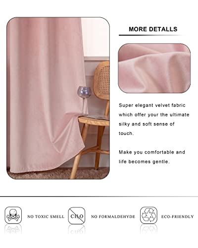 Blush Pink Velvet Curtains 108 inches Super Soft Home Decor Room Darkening Curtains 2 Panels Set, Thermal Insulated Velour Rod Pocket Velvet Drapes for Bedroom and Living Room