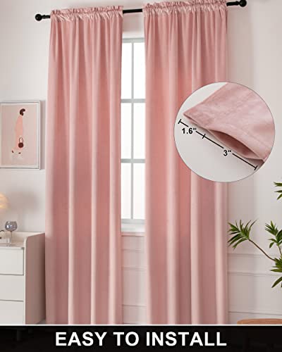 Blush Pink Velvet Curtains 108 inches Super Soft Home Decor Room Darkening Curtains 2 Panels Set, Thermal Insulated Velour Rod Pocket Velvet Drapes for Bedroom and Living Room