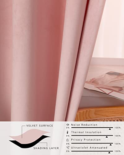 Blush Pink Velvet Curtains 108 inches Super Soft Home Decor Room Darkening Curtains 2 Panels Set, Thermal Insulated Velour Rod Pocket Velvet Drapes for Bedroom and Living Room