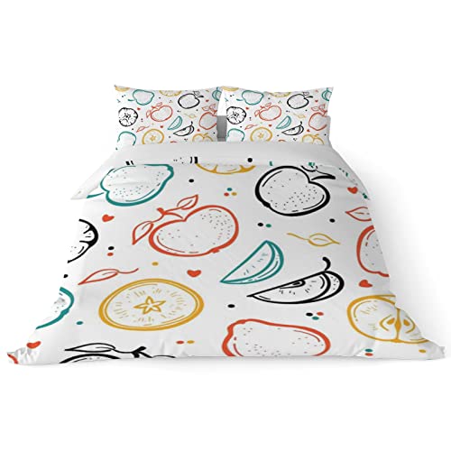 Duvet Cover Sets California King -Colorful Fruit Apples Pear-Bedding Comforter Set Breathable SetsSoft Microfiber 3 Pcs