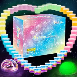 60 Pack Galaxy Slime Pack, Including Glow in The Dark Slime 30 Pack and Galaxy Slime 30 Pack, Super Soft and Stretchy Slime Toy for Any Child Favor, Birthday, Classroom Prizes, Goodies Bag Stuffer