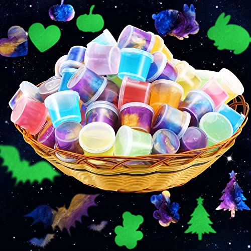 60 Pack Galaxy Slime Pack, Including Glow in The Dark Slime 30 Pack and Galaxy Slime 30 Pack, Super Soft and Stretchy Slime Toy for Any Child Favor, Birthday, Classroom Prizes, Goodies Bag Stuffer