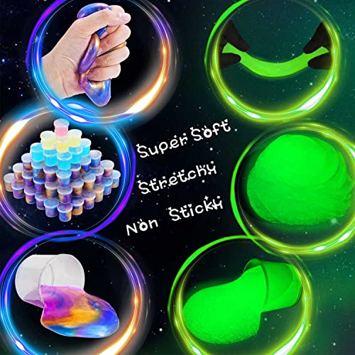 60 Pack Galaxy Slime Pack, Including Glow in The Dark Slime 30 Pack and Galaxy Slime 30 Pack, Super Soft and Stretchy Slime Toy for Any Child Favor, Birthday, Classroom Prizes, Goodies Bag Stuffer