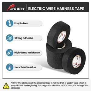 RED WOLF Wire Harness Tape 1 Inch 50 FT High Temp Wiring Loom Harness Self-Adhesive Felt Cloth Electrical Tape for Automotive Engine Electrical No Residue Fabric Insulated Black 5 Rolls