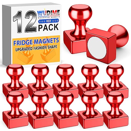 WUDIME 12Pack Strong Fridge Refrigerator Magnets Small Magnets, Upgraded Red Whiteboard Magnets for Detailed List Display, Metal Push Pin Magnets for Kitchen, Office, Classroom, Cruise Decor