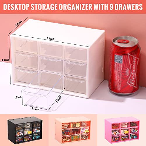 4 Pack Desktop Storage Organizer with 9 Drawers Craft Organizer with Mini Drawers Plastic Organizers and Storage Drawers for Craft Jewelry Cosmetics Art Sewing Supplies Storage