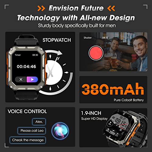 Military Smart Watch for Men (Answer/Make Call), Rugged Tactical Smartwatch for Android Phones and iPhone with 2 Straps, 10 ATM Waterproof Outdoor Sports Fitness Tracker with Heart Rate, Sleep Monitor