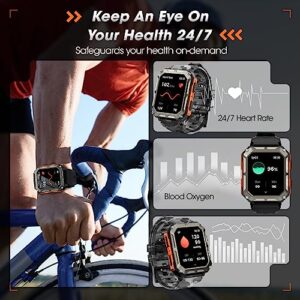 Military Smart Watch for Men (Answer/Make Call), Rugged Tactical Smartwatch for Android Phones and iPhone with 2 Straps, 10 ATM Waterproof Outdoor Sports Fitness Tracker with Heart Rate, Sleep Monitor