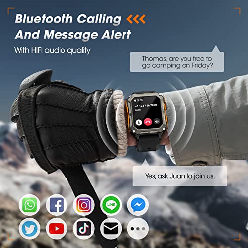 Military Smart Watch for Men (Answer/Make Call), Rugged Tactical Smartwatch for Android Phones and iPhone with 2 Straps, 10 ATM Waterproof Outdoor Sports Fitness Tracker with Heart Rate, Sleep Monitor