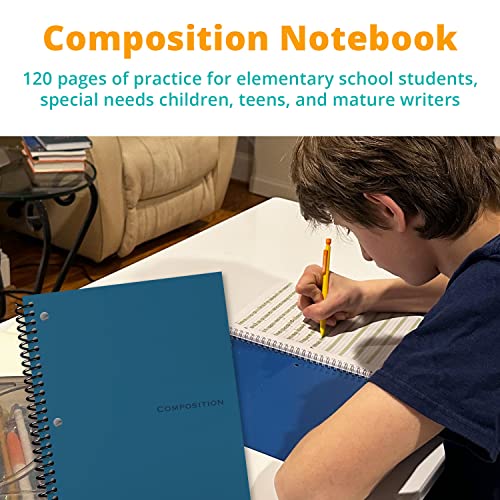 Channie's Youth Composition Notebook - Handwriting Practice, Improvement Journal for Kids, Older Learners, & Special Needs Students, Calligraphy Workbook with Special Writing Blocks, Blue