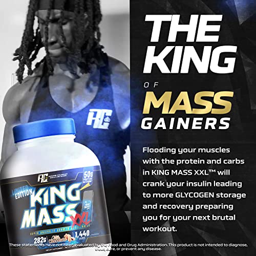 Ronnie Coleman Signature Series King Mass XXL Mass Gainer Protein Powder, Muscle Gainer, 50g Protein, 285g Carbohydrates, 1,400+ Calories, Creatine and Glutamine, 6lb (Vanilla (6 Pound))