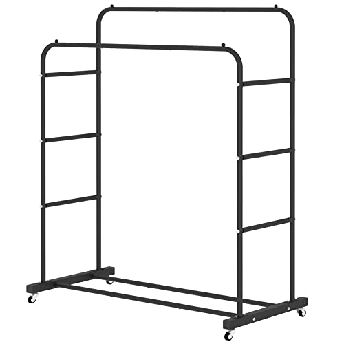 Laiensia Double Rods Clothing Rack with Wheels, Garment Rack for Hanging Clothes, Multi-functional Bedroom Clothes Rack, Black