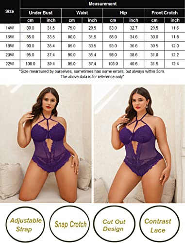 Avidlove Plus Size Lingerie for Women Purple Teddy Lingerie Lace Bodysuit Babydoll