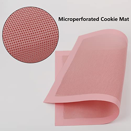 Perforated Baking Mats, 2 PCS Pink Eclair Silicone Mat for Half Sheet, Non-Stick Reusable Oven Liners for Making Bread/Pizza/Pastry/Cookie 11 5/8" x 16 1/2", Sakura Pink