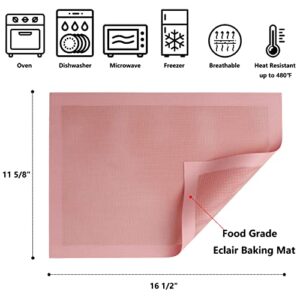 Perforated Baking Mats, 2 PCS Pink Eclair Silicone Mat for Half Sheet, Non-Stick Reusable Oven Liners for Making Bread/Pizza/Pastry/Cookie 11 5/8" x 16 1/2", Sakura Pink