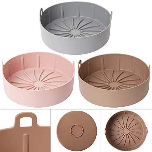 Reusable Airfryer Silicone Basket Pot Easy To Clean Oven Baking Tray Round Liner Pizza Plate Grill Pan Mat Air Fryer Accessories (Color : GrayE)