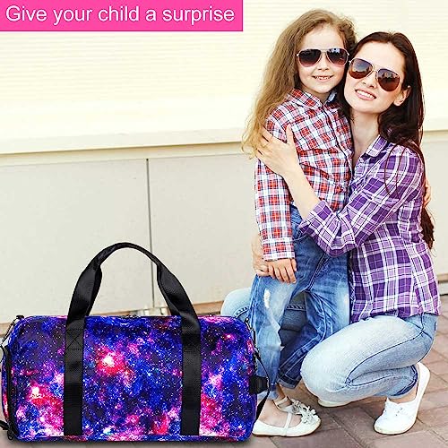 Kids Duffle Bag for Girls, Travel Bag with Shoe Compartments, Weekender Sleepover Dance Tote Bag for Teens, Water ResistantSports Carry on Gym Sports Bag - Purple