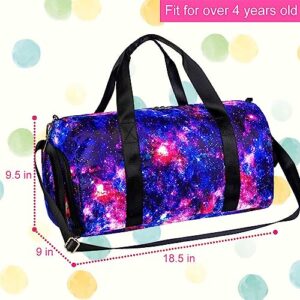 Kids Duffle Bag for Girls, Travel Bag with Shoe Compartments, Weekender Sleepover Dance Tote Bag for Teens, Water ResistantSports Carry on Gym Sports Bag - Purple