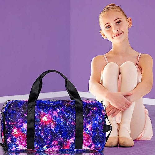 Kids Duffle Bag for Girls, Travel Bag with Shoe Compartments, Weekender Sleepover Dance Tote Bag for Teens, Water ResistantSports Carry on Gym Sports Bag - Purple