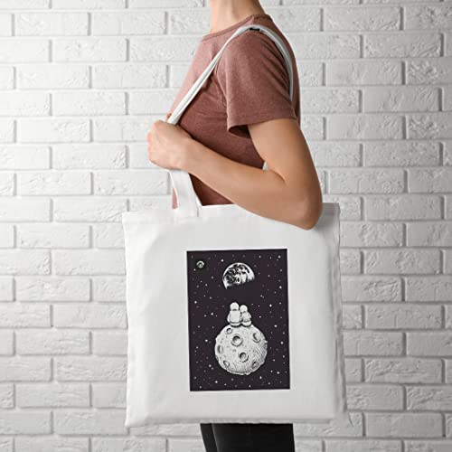 DATING ASTRONAUT DESIGN, Reusable Tote Bag, Lightweight Grocery Shopping Cloth Bag, 13” x 14” with 20” Handles