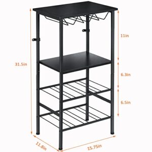 Wine Rack Table, FreeStanding Wine Bar Rack, Wine Bar Cabinet with GlassBottle Holder, Metal and Wood Industrial Wine Cabinet for Home, Floor Liquor Wine Cabinet Storage, for Bar Kitchen Dining, Black