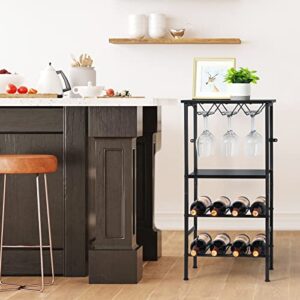 Wine Rack Table, FreeStanding Wine Bar Rack, Wine Bar Cabinet with GlassBottle Holder, Metal and Wood Industrial Wine Cabinet for Home, Floor Liquor Wine Cabinet Storage, for Bar Kitchen Dining, Black