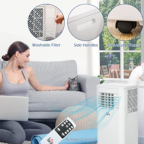 HOMCOM 10,000 BTU Portable Air Conditioners with Remote, for Rooms Up to 441 Sq. Ft., Cool Dehumidifier Fan 3-in-1 Portable AC Unit with Window Kits, White