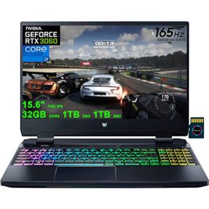 acer predator helios 300 15 gaming laptop | 15.6'' fhd 165hz | 12th gen intel 14-core i7-12700h | 32gb ddr5 1tb ssd + 1tb ssd | geforce rtx 3060 6gb | backlit thunderbolt win11 + 32gb microsd card