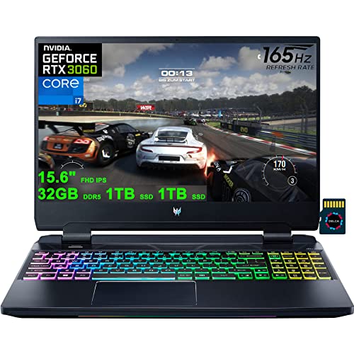 Acer Predator Helios 300 15 Gaming Laptop | 15.6'' FHD 165Hz | 12th Gen Intel 14-Core i7-12700H | 32GB DDR5 1TB SSD + 1TB SSD | GeForce RTX 3060 6GB | Backlit Thunderbolt Win11 + 32GB MicroSD Card