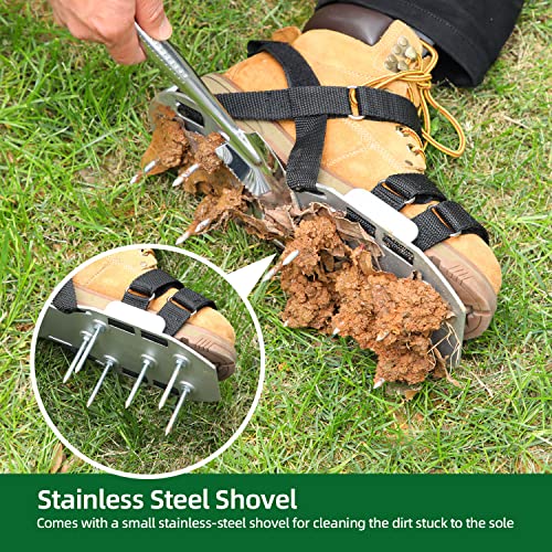 Ohuhu Metal Lawn Aerator Shoes, Upgraded Aerating Shoe with Durable Aluminum Sole, Free-Installation Spiked Aerating Sandals with Stainless Steel Shovel, One-Size-Fits-All for Yard Patio Garden Grass