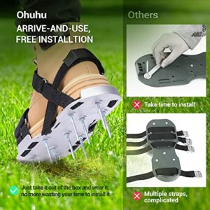 Ohuhu Metal Lawn Aerator Shoes, Upgraded Aerating Shoe with Durable Aluminum Sole, Free-Installation Spiked Aerating Sandals with Stainless Steel Shovel, One-Size-Fits-All for Yard Patio Garden Grass