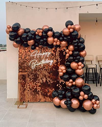 Bezente Rose Gold Black Balloons Garland Kit, 100Pcs Metallic Chrome Rose Gold Black and Rose Gold Confetti Balloons Arch for Wedding, Birthday, Graduation, Baby Shower Party Decoration