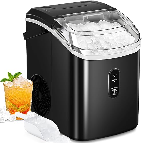 ZAFRO Nugget Ice Maker Countertop, Pebble Ice Maker Machine with Self-Cleaning, 35Lbs/24Hrs, Pellet Ice Maker with Ice Basket/Ice Scoop/Ice Bag for Home/Office/Bar/Party, Black