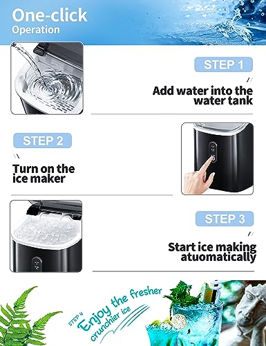 ZAFRO Nugget Ice Maker Countertop, Pebble Ice Maker Machine with Self-Cleaning, 35Lbs/24Hrs, Pellet Ice Maker with Ice Basket/Ice Scoop/Ice Bag for Home/Office/Bar/Party, Black