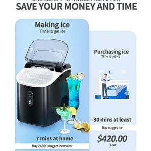 ZAFRO Nugget Ice Maker Countertop, Pebble Ice Maker Machine with Self-Cleaning, 35Lbs/24Hrs, Pellet Ice Maker with Ice Basket/Ice Scoop/Ice Bag for Home/Office/Bar/Party, Black