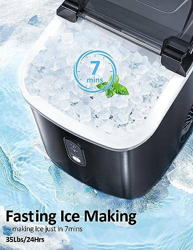 ZAFRO Nugget Ice Maker Countertop, Pebble Ice Maker Machine with Self-Cleaning, 35Lbs/24Hrs, Pellet Ice Maker with Ice Basket/Ice Scoop/Ice Bag for Home/Office/Bar/Party, Black